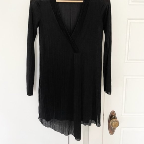 Zara | Tops | Zara Sheer Black Wrapstyle Long Sleeve Top S | Poshmark